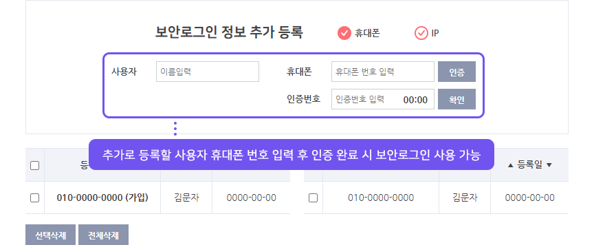 문자코리아 보안로그인 서비스